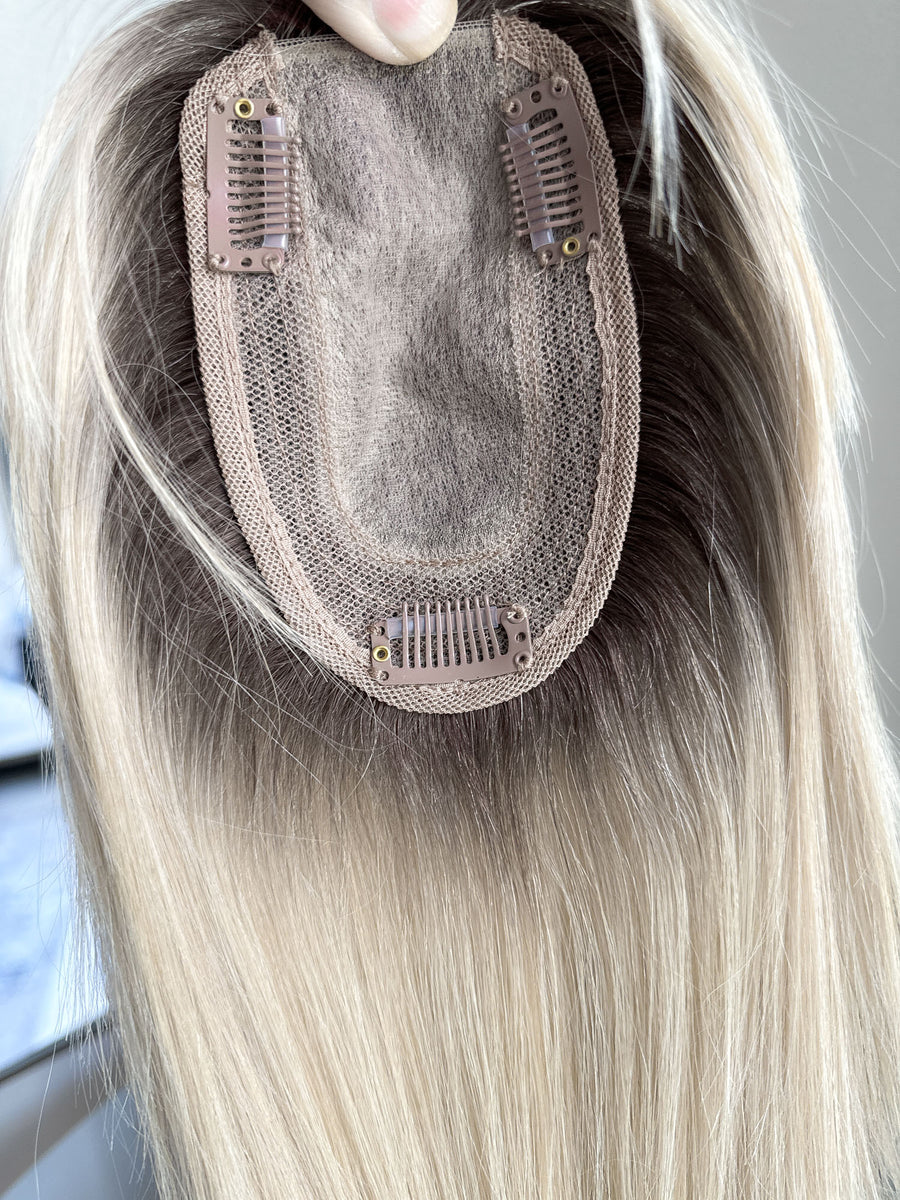 Rooted Blonde Hair Topper|Women Hair Toppers with Natural Part With Ba ...